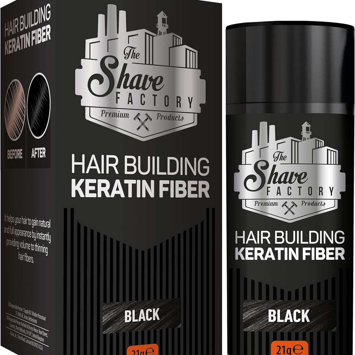 The Shave Factory Hair Building Keratin Fiber Black - Instantly Thicker ...